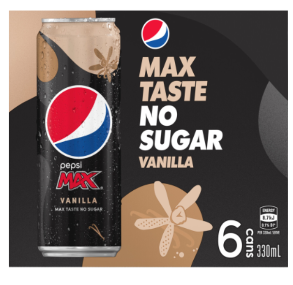 Pepsi Max Vanilla No Sugar Soft Drink Cans 6 x 330ml – Cafe Supply