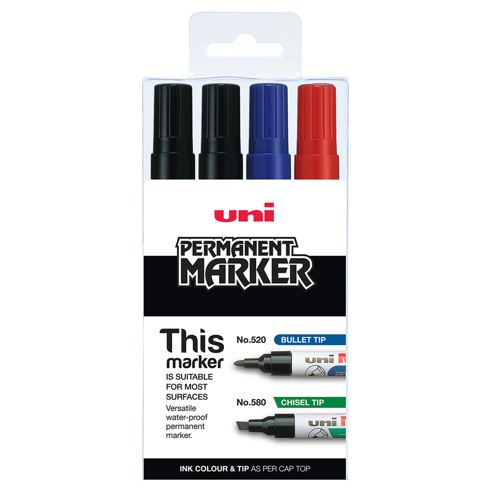 Uni Permanent Bullet Tip Marker 4 Piece Asstd 520 – Cafe Supply