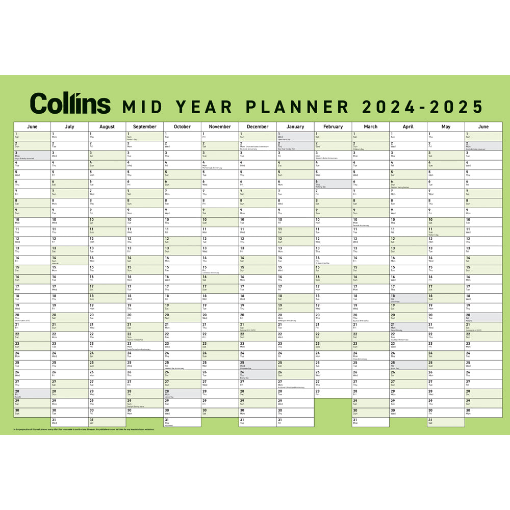 Collins Wall Planner Mid Year A2 2024/2025 – Cafe Supply