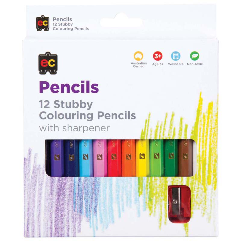 EC Coloured Pencils Stubby 12 Pack Plus Sharpener – Cafe Supply