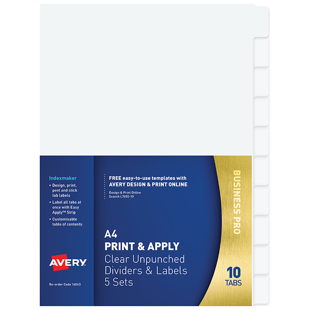 Avery Divider 10 Tab Unpunched Translucent With Labels 5 Sets Of Divid ...