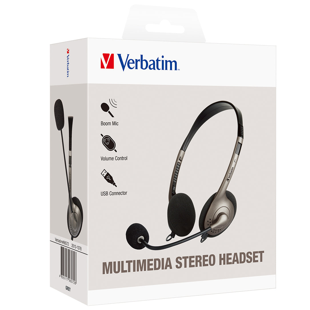 Verbatim Essentials Multimedia USB Headset with Boom Mic Volume Contro ...